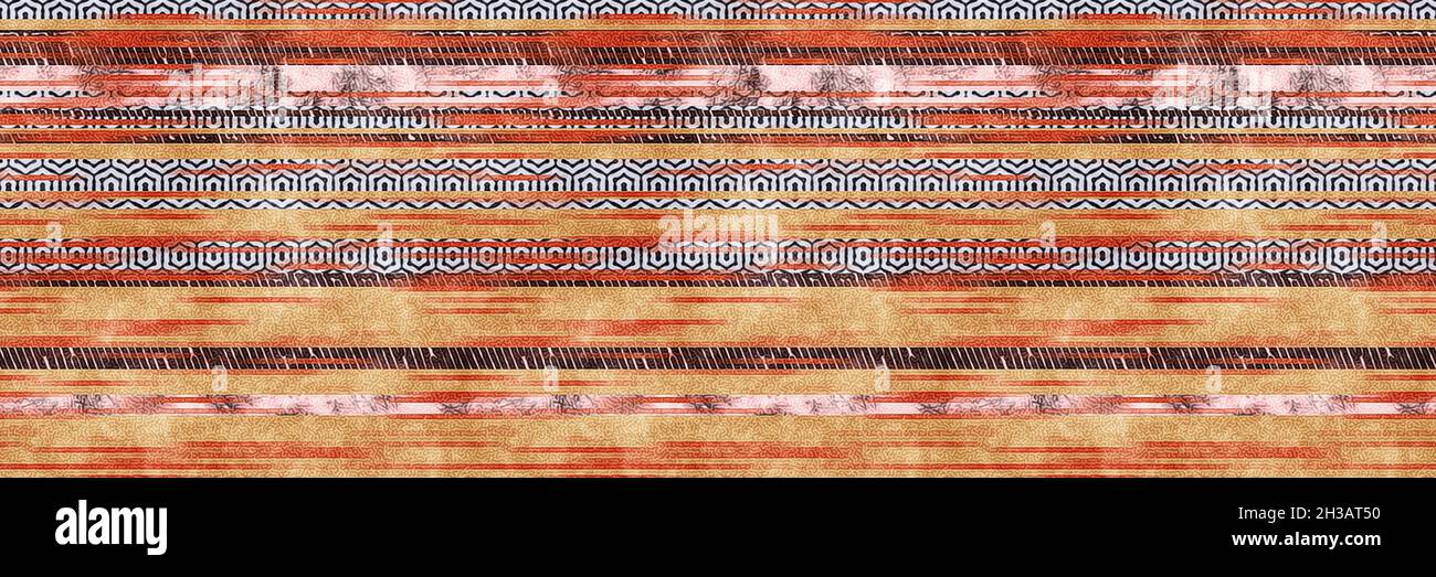 Seamless tribal ethnic stripe grungy border surface pattern design for ...