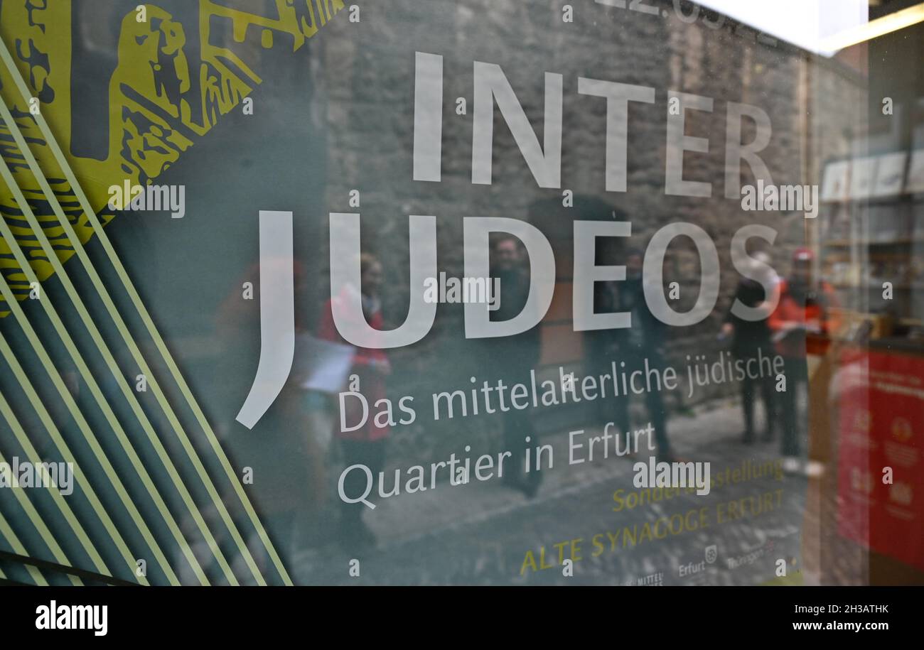 Erfurt, Germany. 27th Oct, 2021. "Inter Judeos" is written on a poster ...