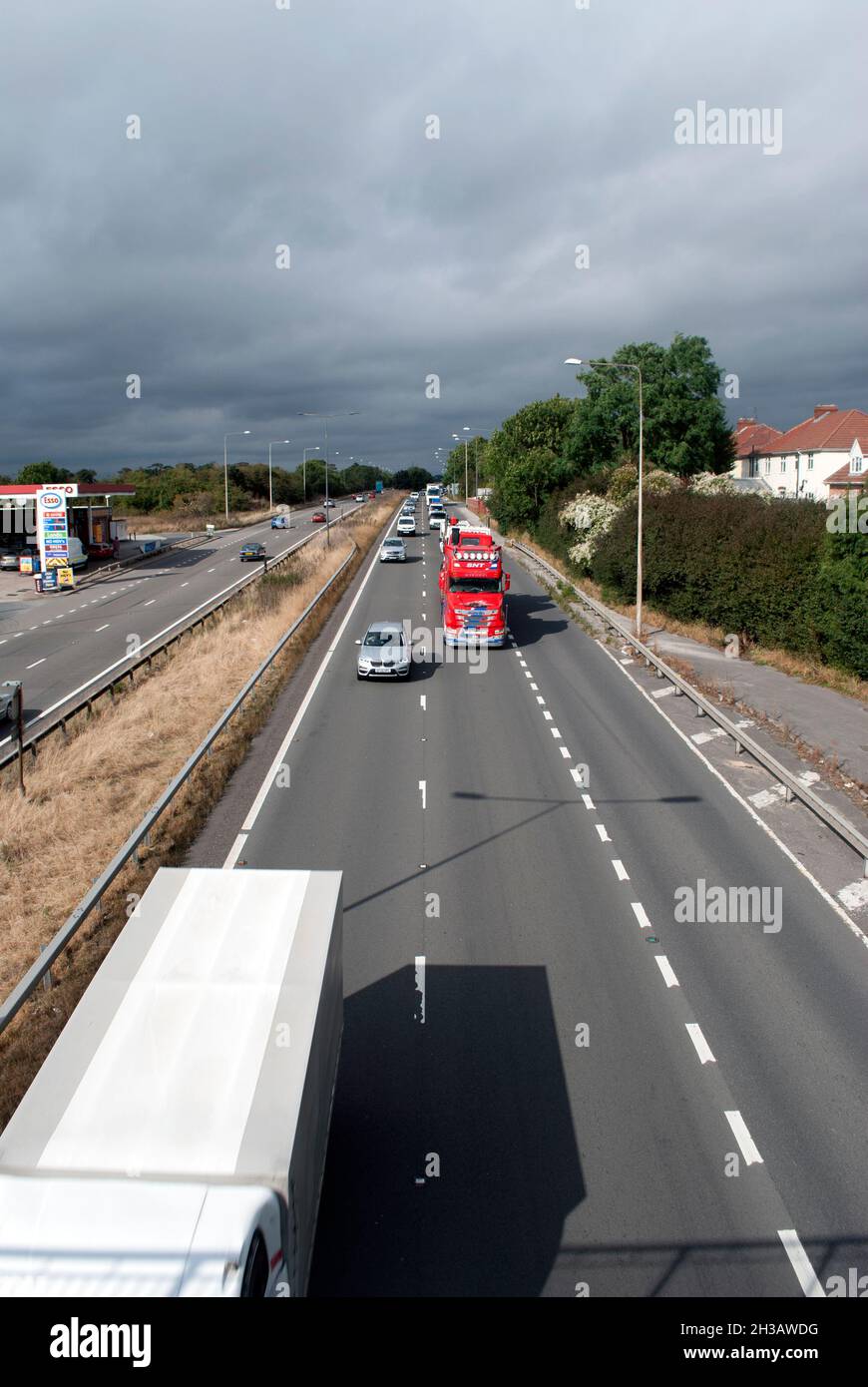 Looking North on footbridge over the A1 at Skellow, near Doncaster ...