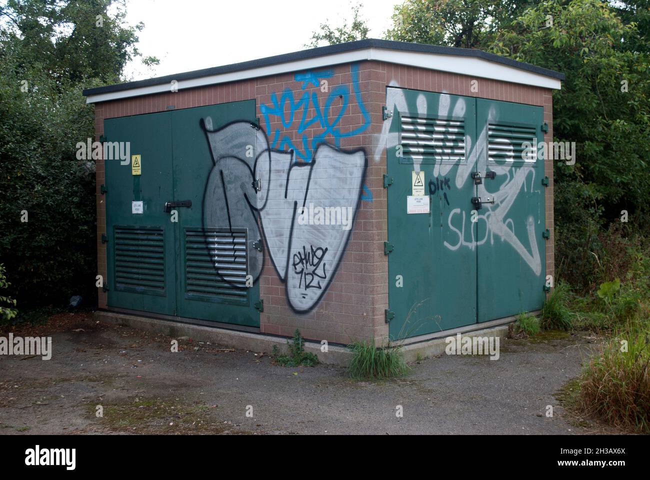 Graffiti on junction box near A1 at Skellow, near Doncaster, South ...