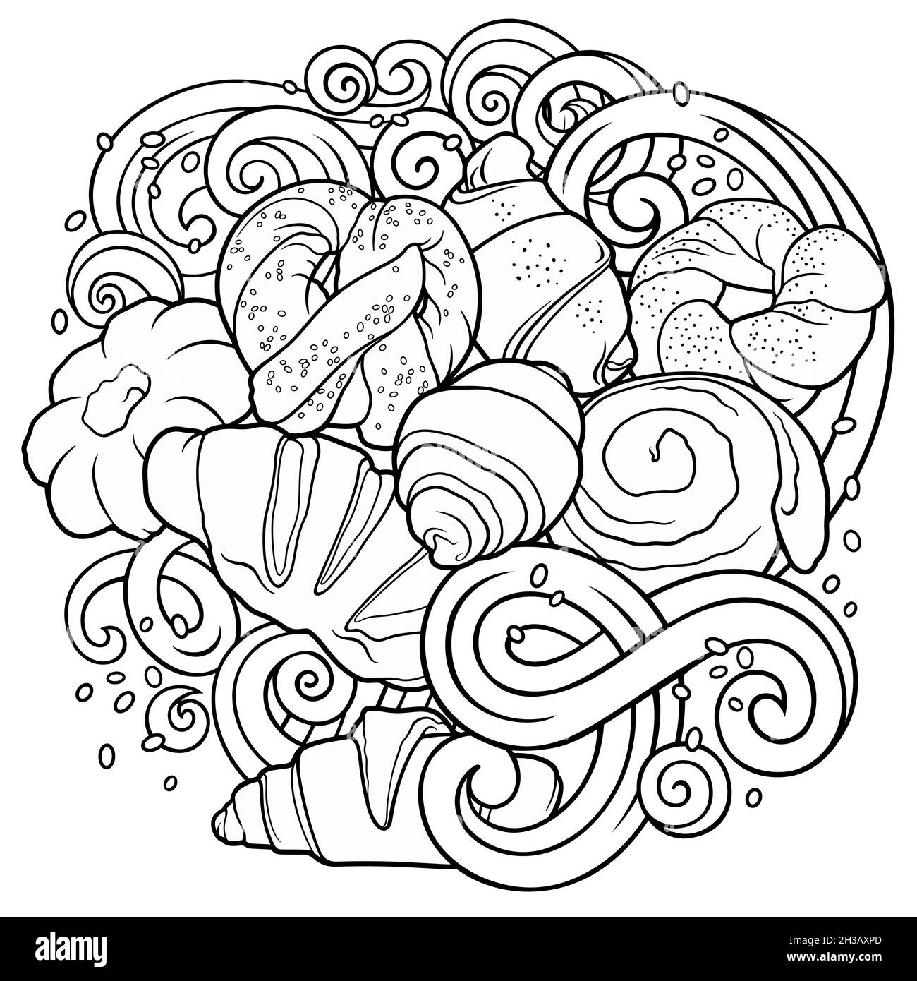 Buns and pastries hand drawn vector doodle line art illustration Stock ...