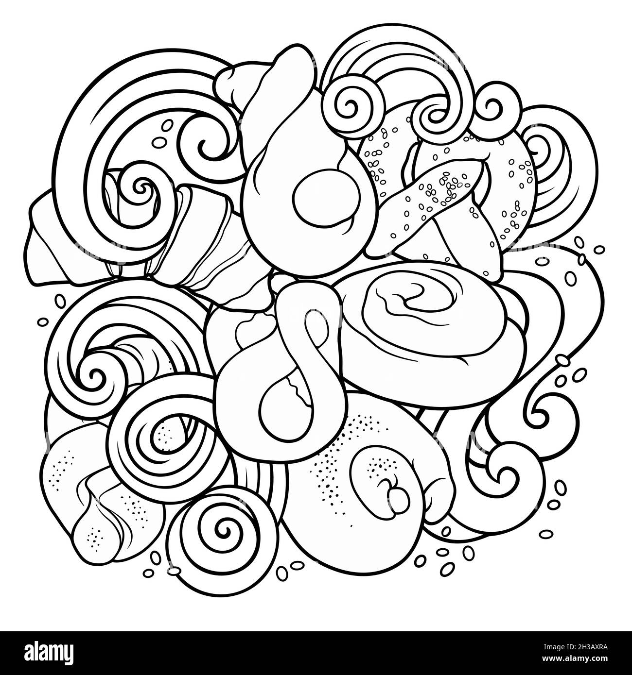 Buns and pastries hand drawn vector doodle line art illustration Stock ...