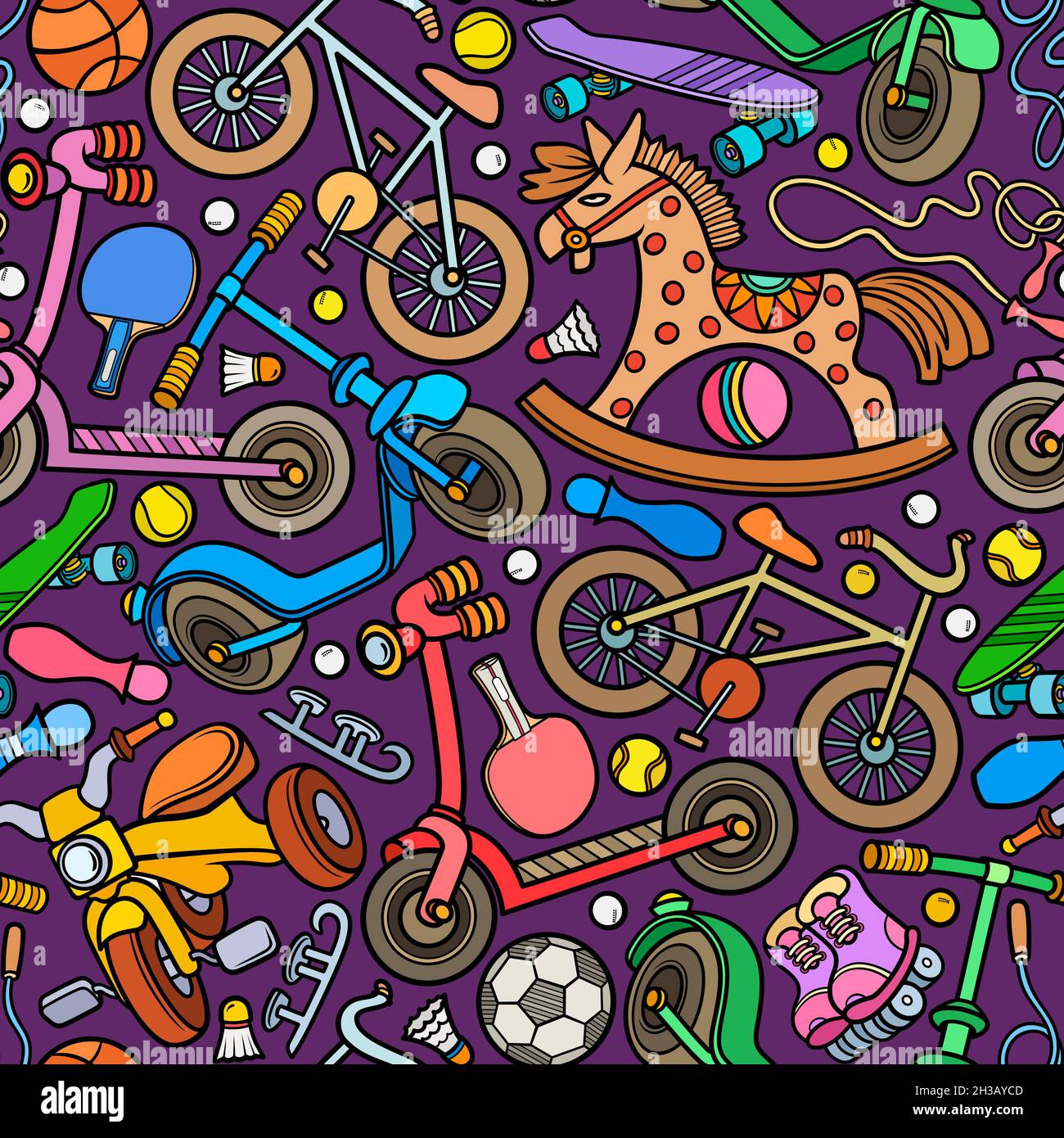 Cartoon cute doodles hand drawn kids games seamless pattern Stock ...