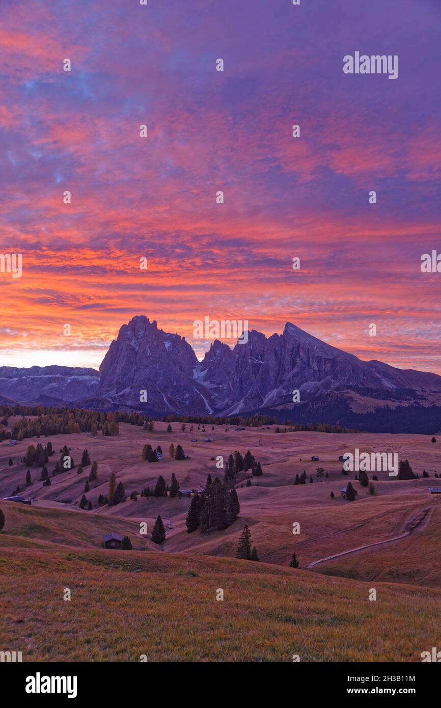 Spectacular sunrise on the clouds over mountains of Dolomites Stock ...