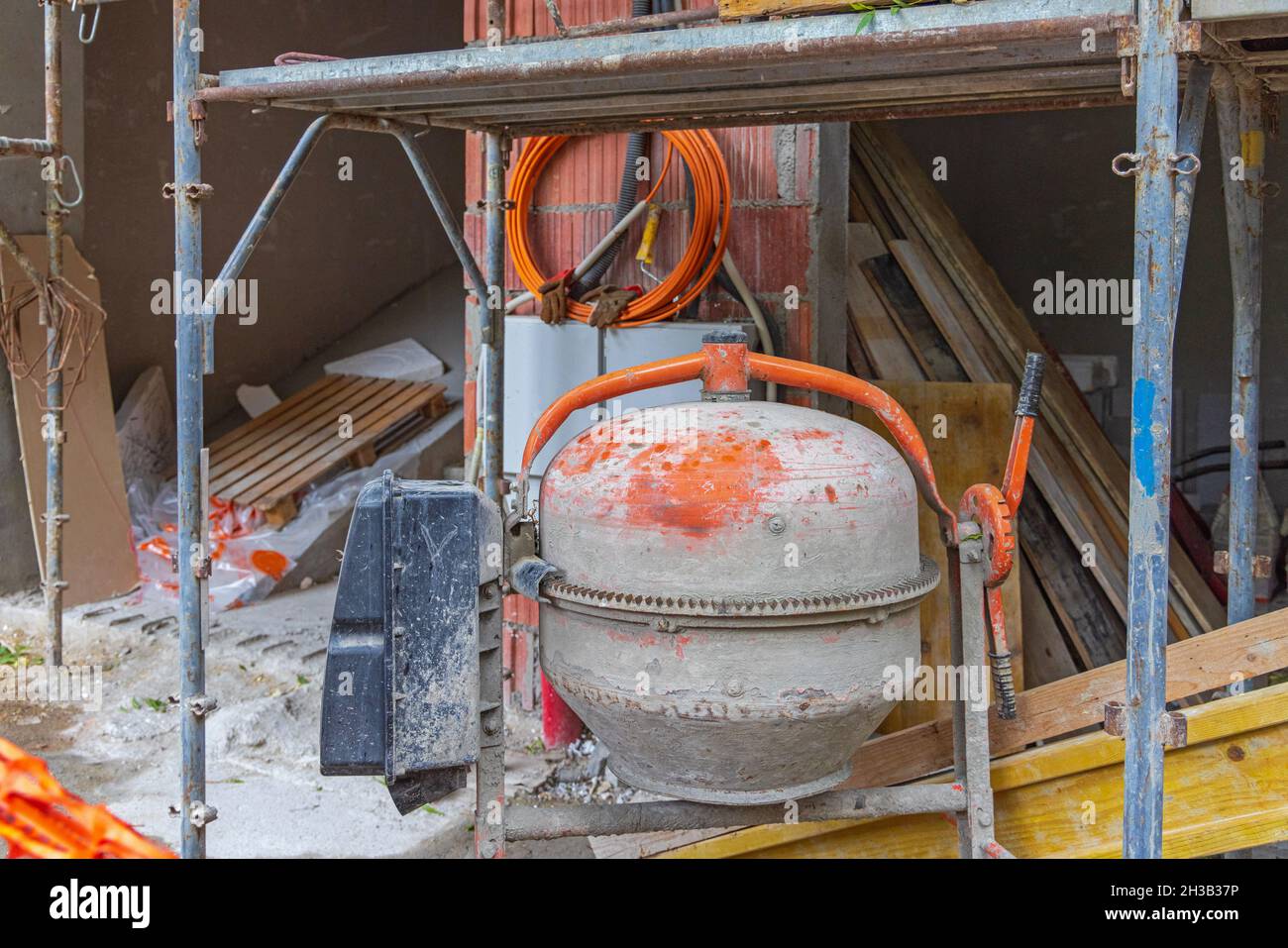 Cement Concrete Mixer Machine at Construction Site Stock Photo - Alamy