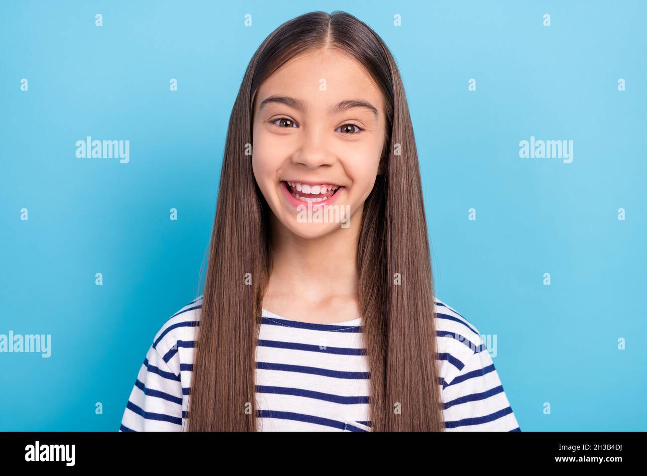 Photo of young cheerful little girl happy positive toothy smile laugh ...