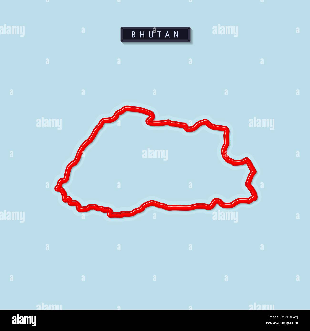 Bhutan bold outline map. Glossy red border with soft shadow. Country ...