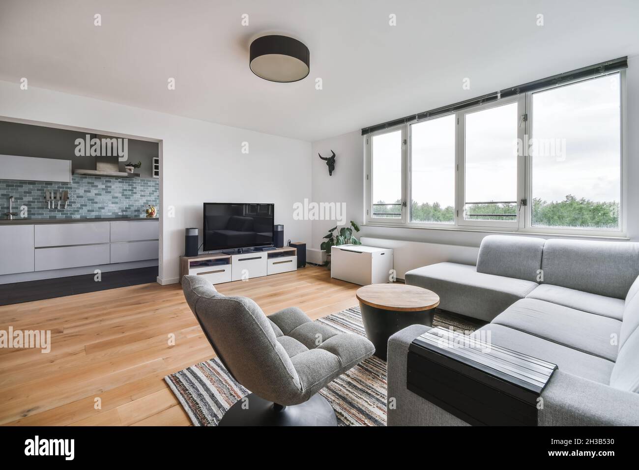 Stylish living room with big cozy sofa Stock Photo - Alamy