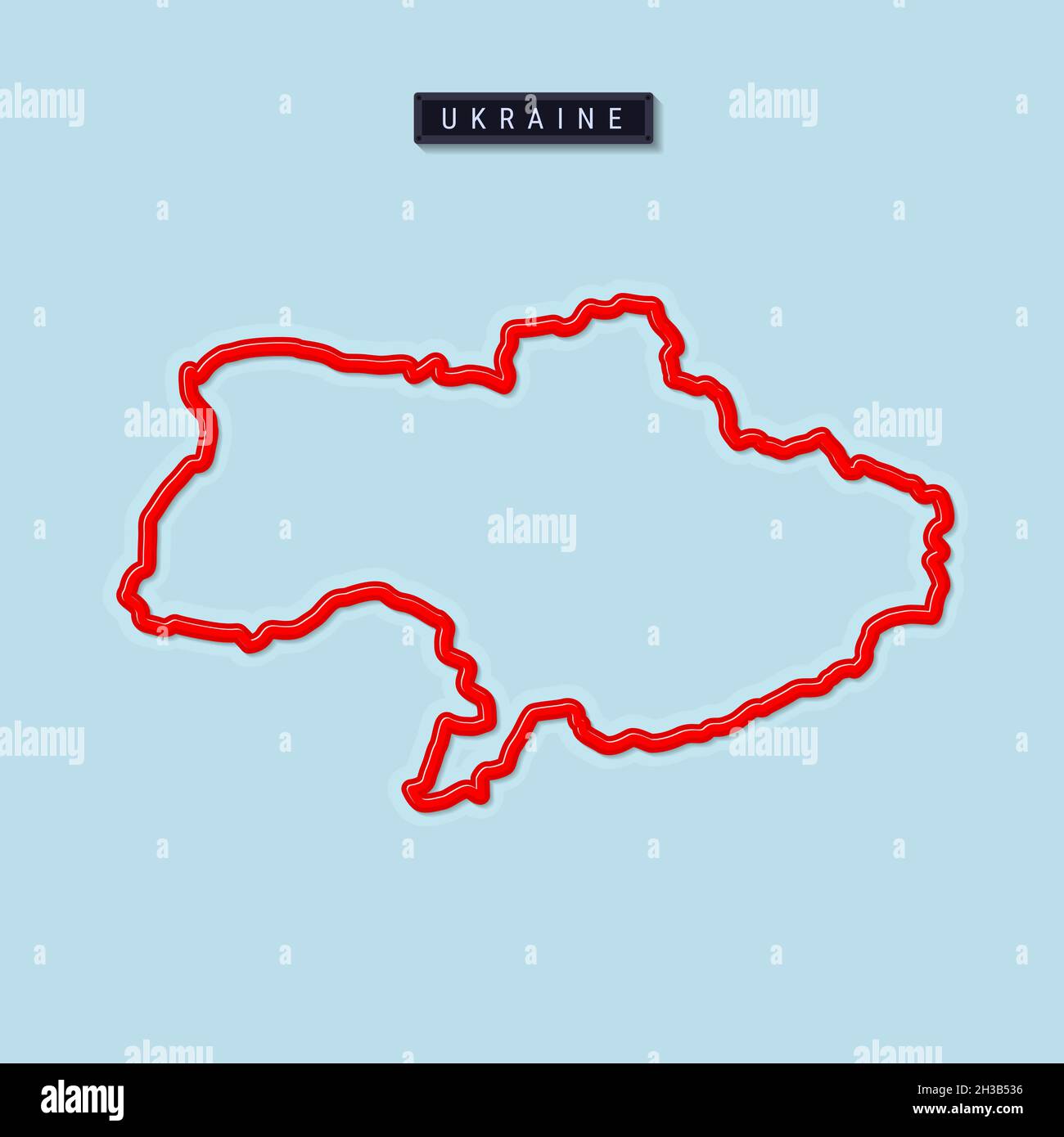 Ukraine bold outline map. Glossy red border with soft shadow. Country ...