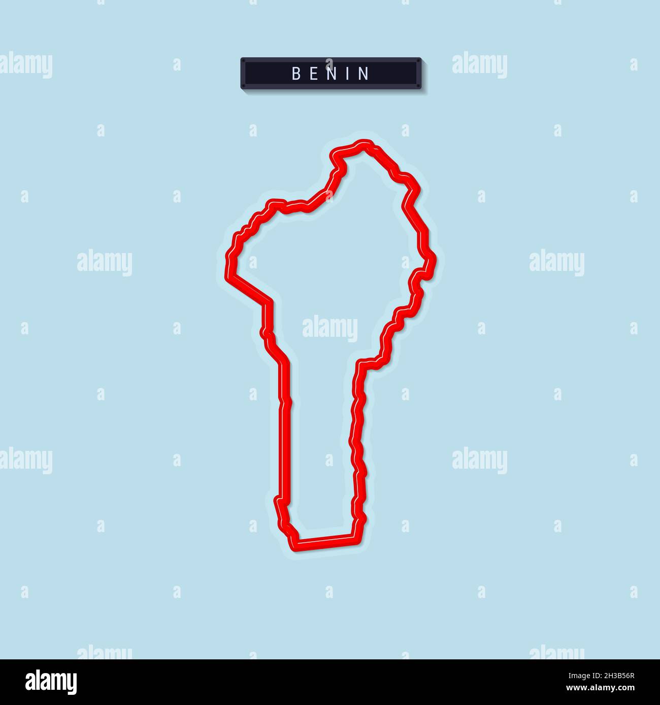 Benin bold outline map. Glossy red border with soft shadow. Country ...