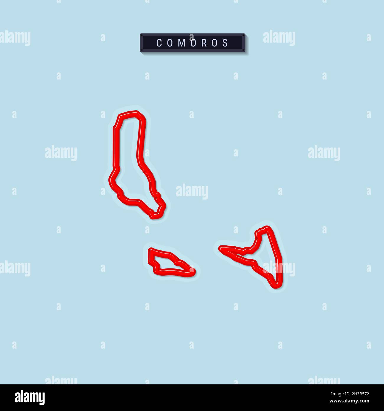 Comoros bold outline map. Glossy red border with soft shadow. Country ...