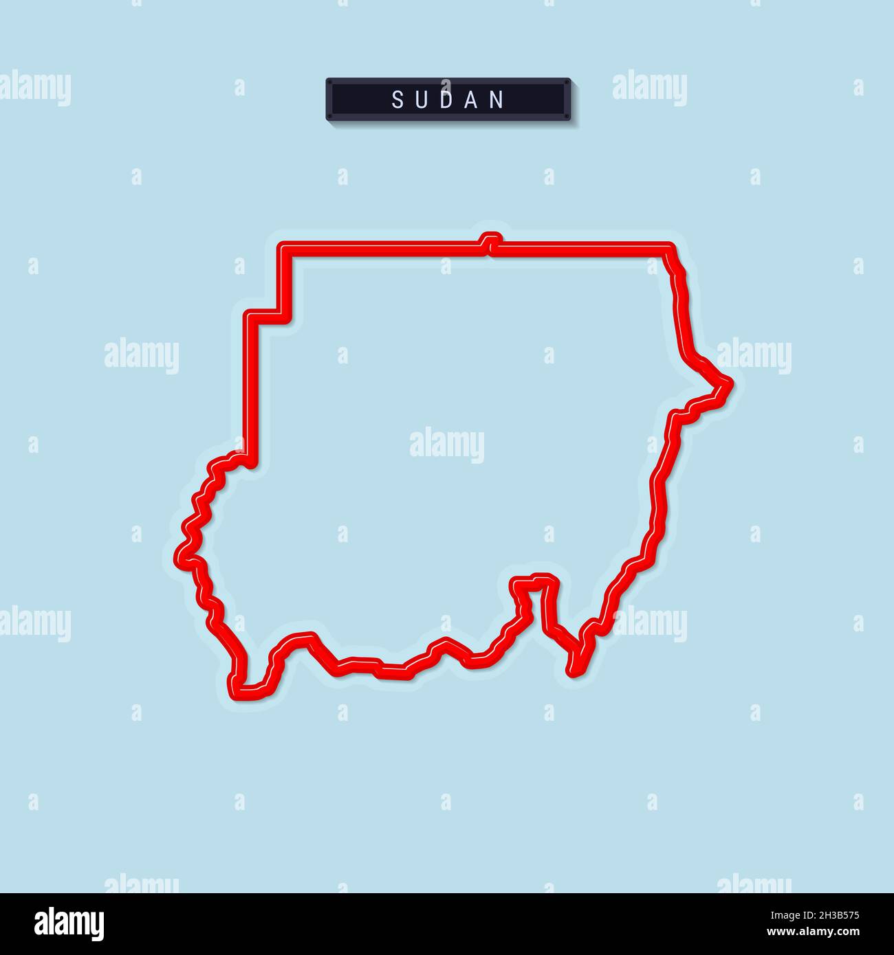 Sudan bold outline map. Glossy red border with soft shadow. Country ...