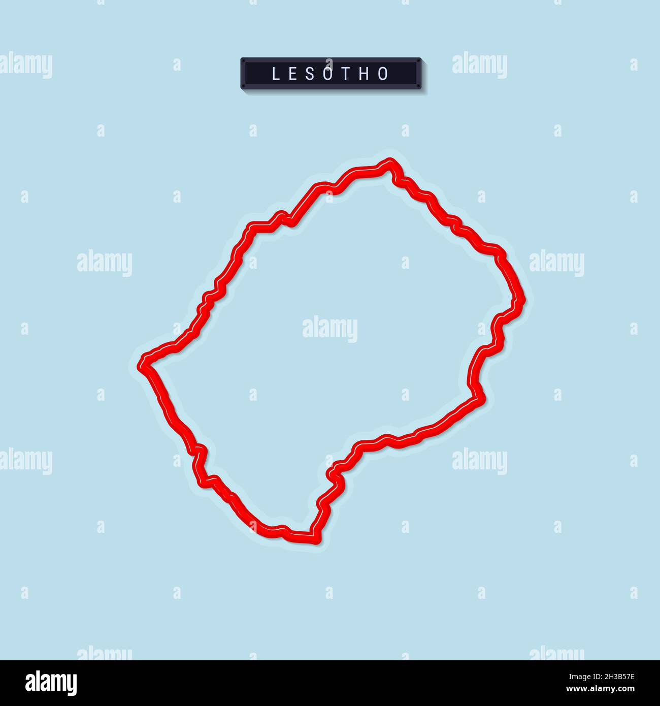 Lesotho bold outline map. Glossy red border with soft shadow. Country ...