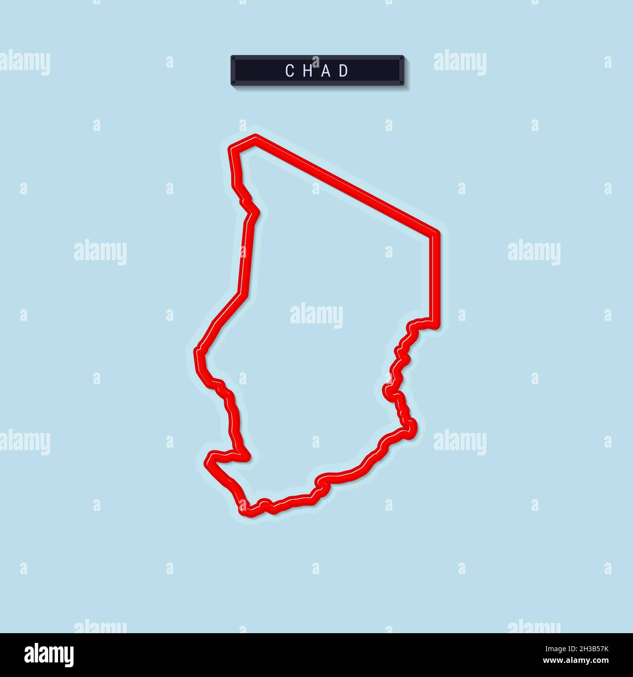 Chad bold outline map. Glossy red border with soft shadow. Country name ...