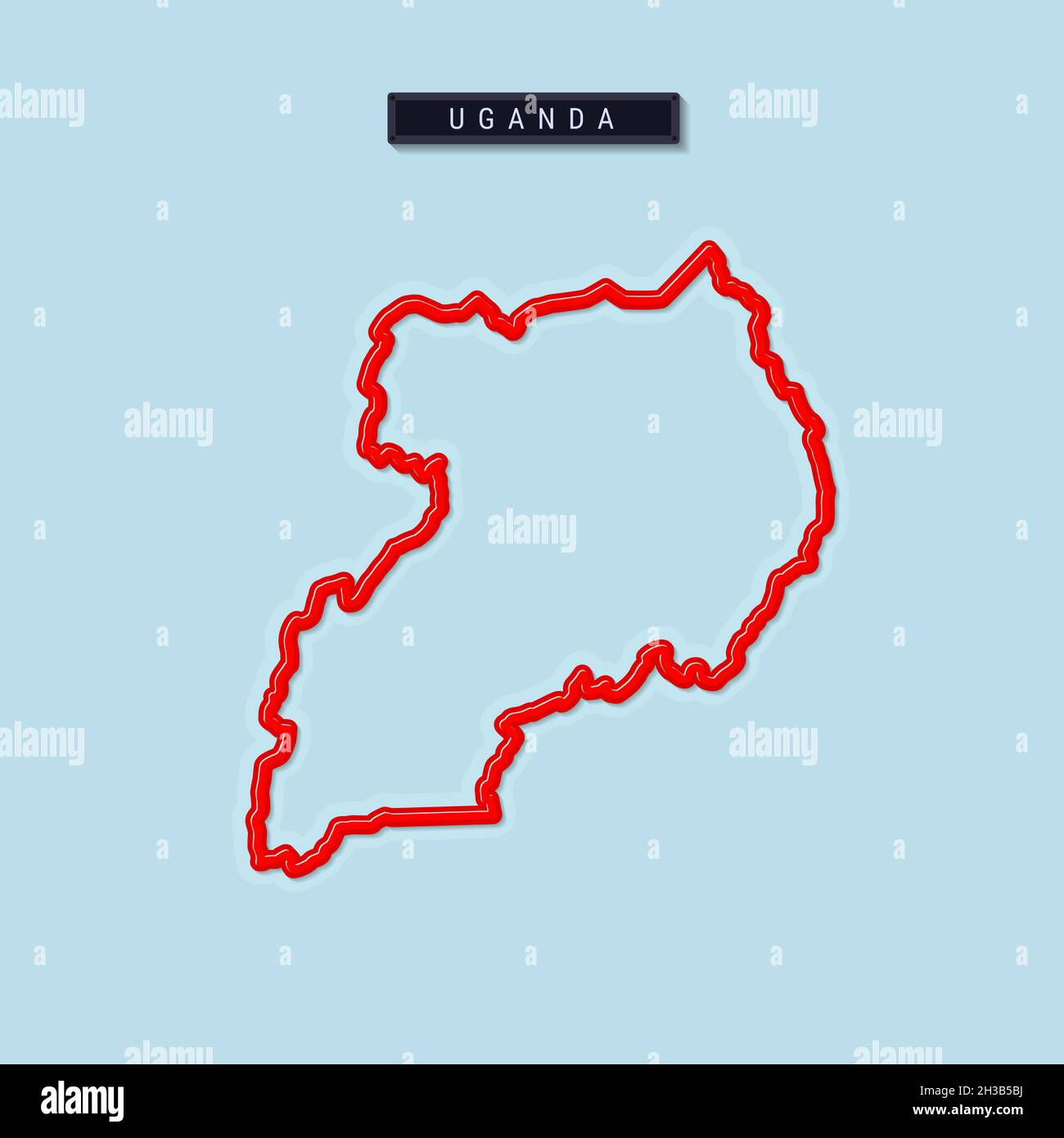 Uganda bold outline map. Glossy red border with soft shadow. Country ...
