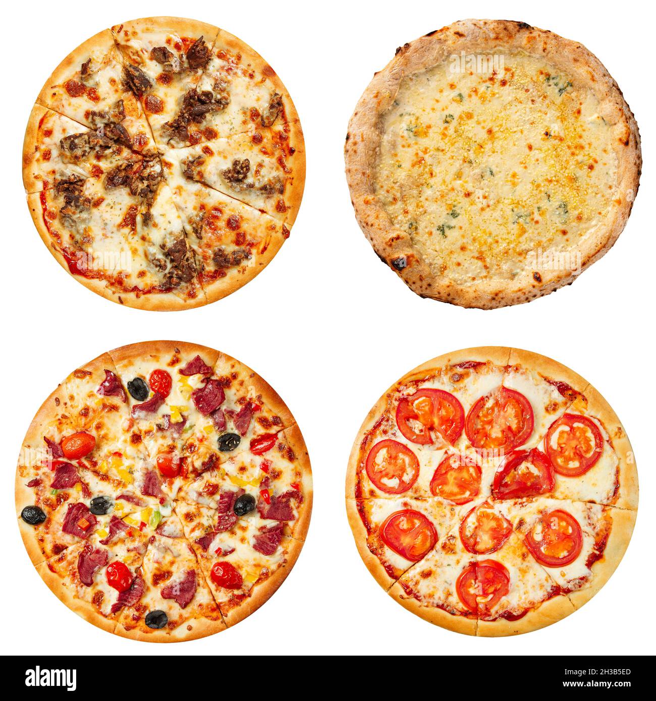 Set of different pizzas collage isolated on white Stock Photo - Alamy