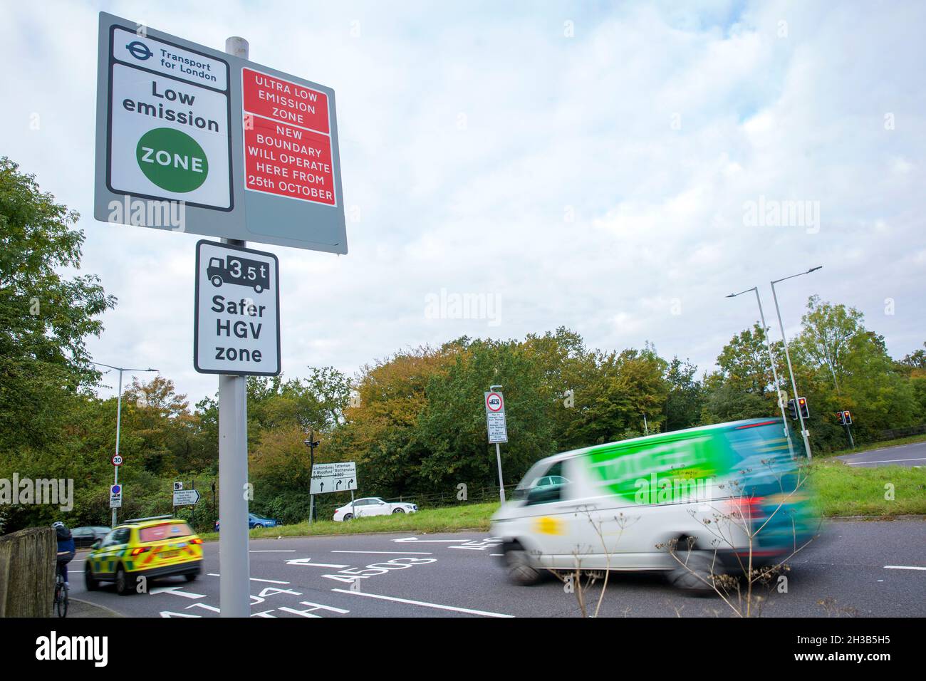 A road sign informing motorists of the expansion of Ultra Low Emission ...