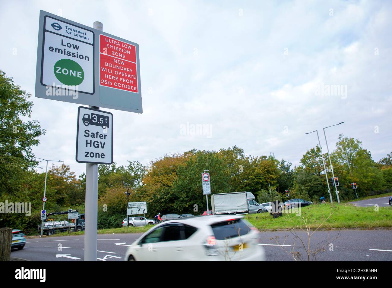 A road sign informing motorists of the expansion of Ultra Low Emission ...