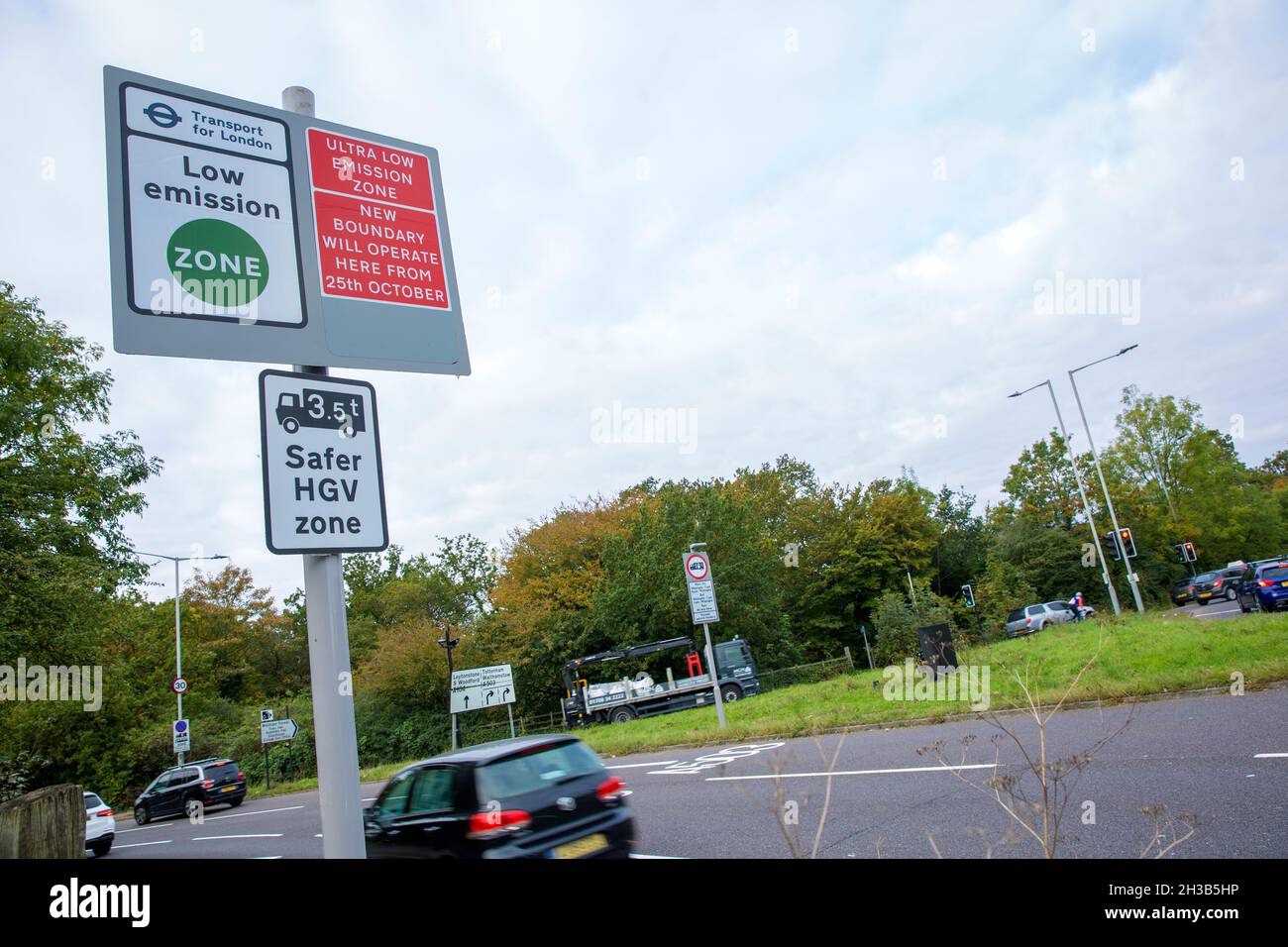 A road sign informing motorists of the expansion of Ultra Low Emission ...