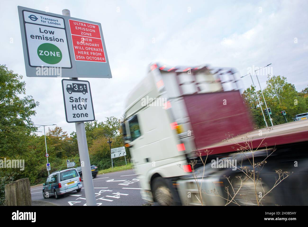 A road sign informing motorists of the expansion of Ultra Low Emission ...