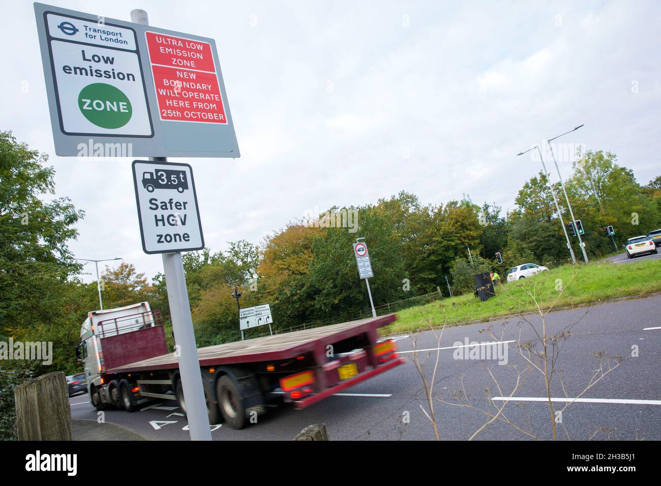 A road sign informing motorists of the expansion of Ultra Low Emission ...