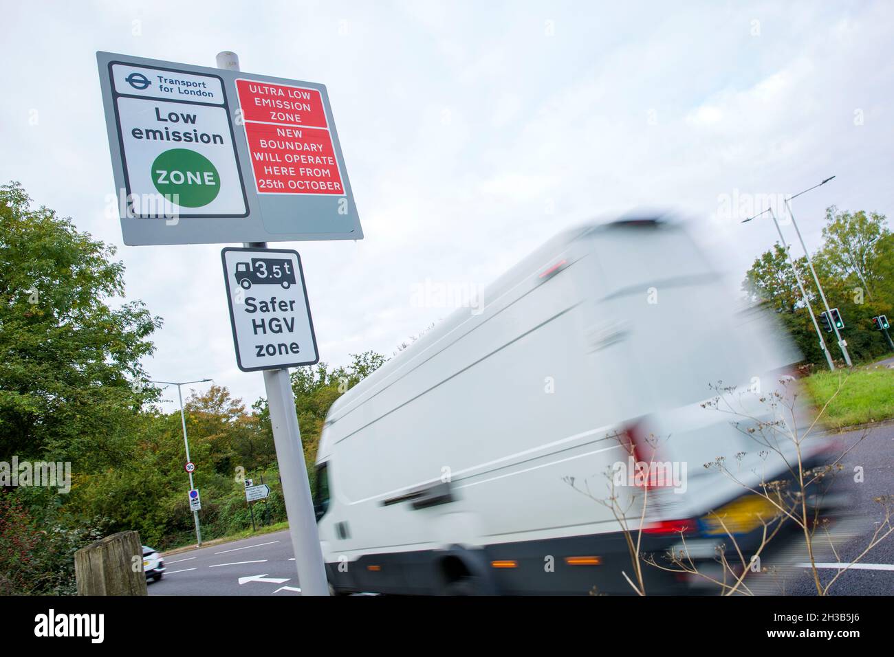 A road sign informing motorists of the expansion of Ultra Low Emission ...