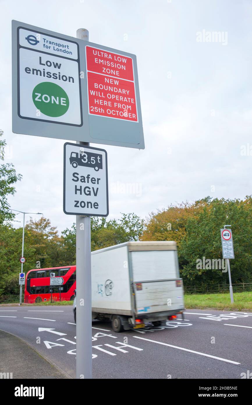 A road sign informing motorists of the expansion of Ultra Low Emission ...