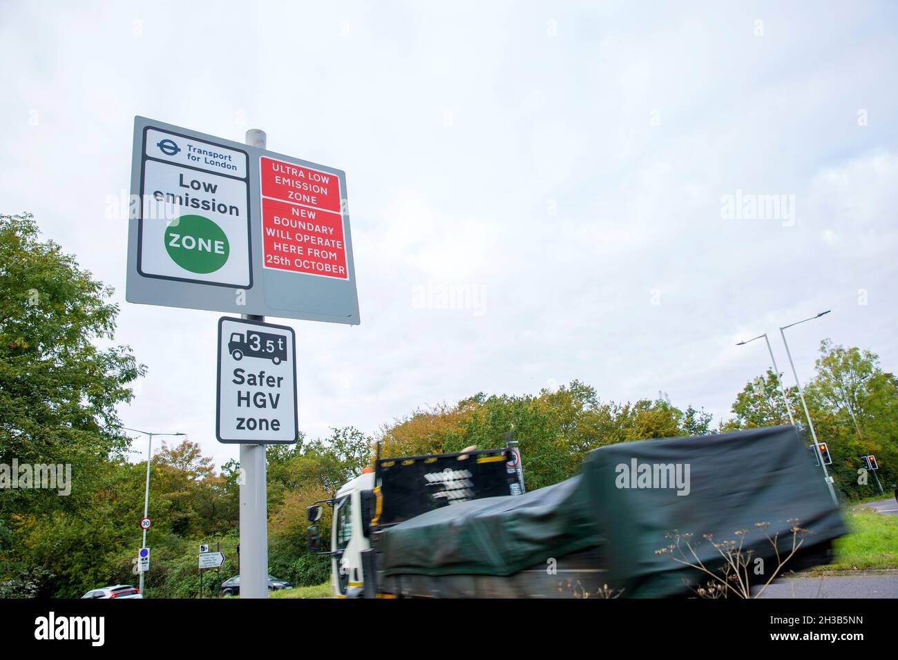 A road sign informing motorists of the expansion of Ultra Low Emission ...