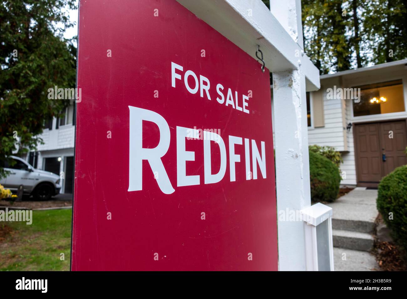 Seattle, WA USA - circa October 2021: Angled view of a Redfin For Sale ...