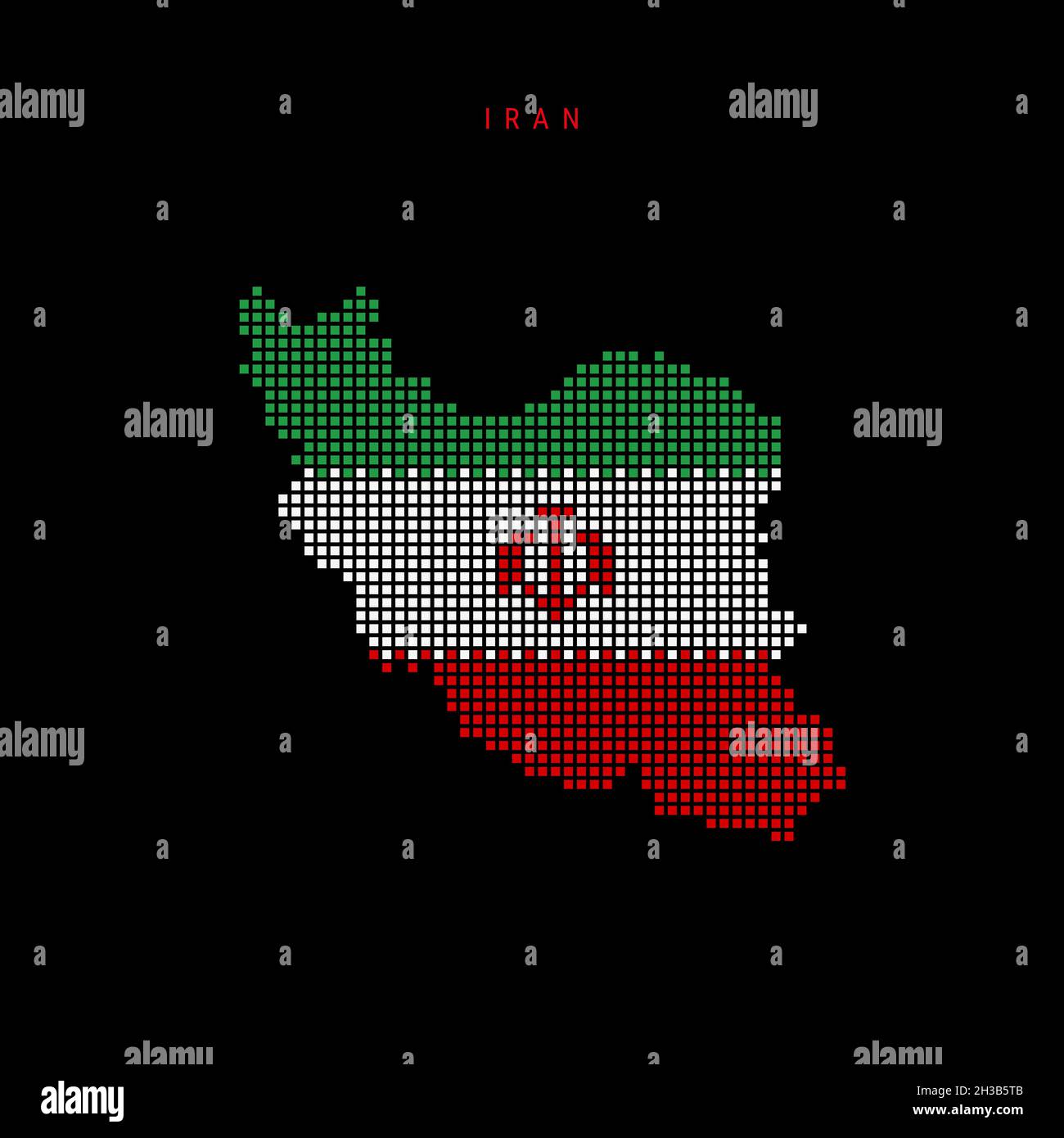 Square dots pattern map of Iran. Dotted pixel map with national flag ...