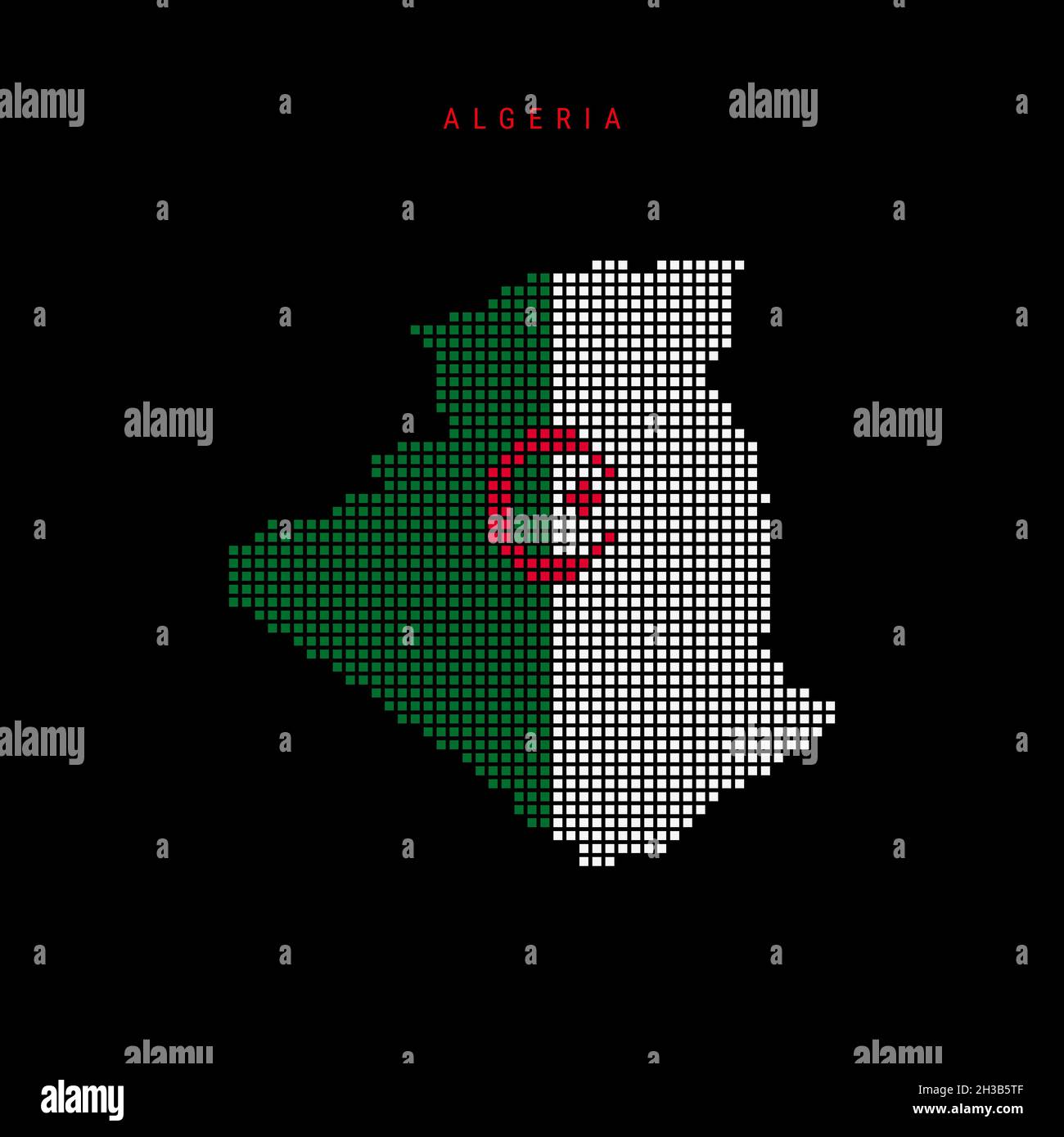 Square dots pattern map of Algeria. Dotted pixel map with national flag ...