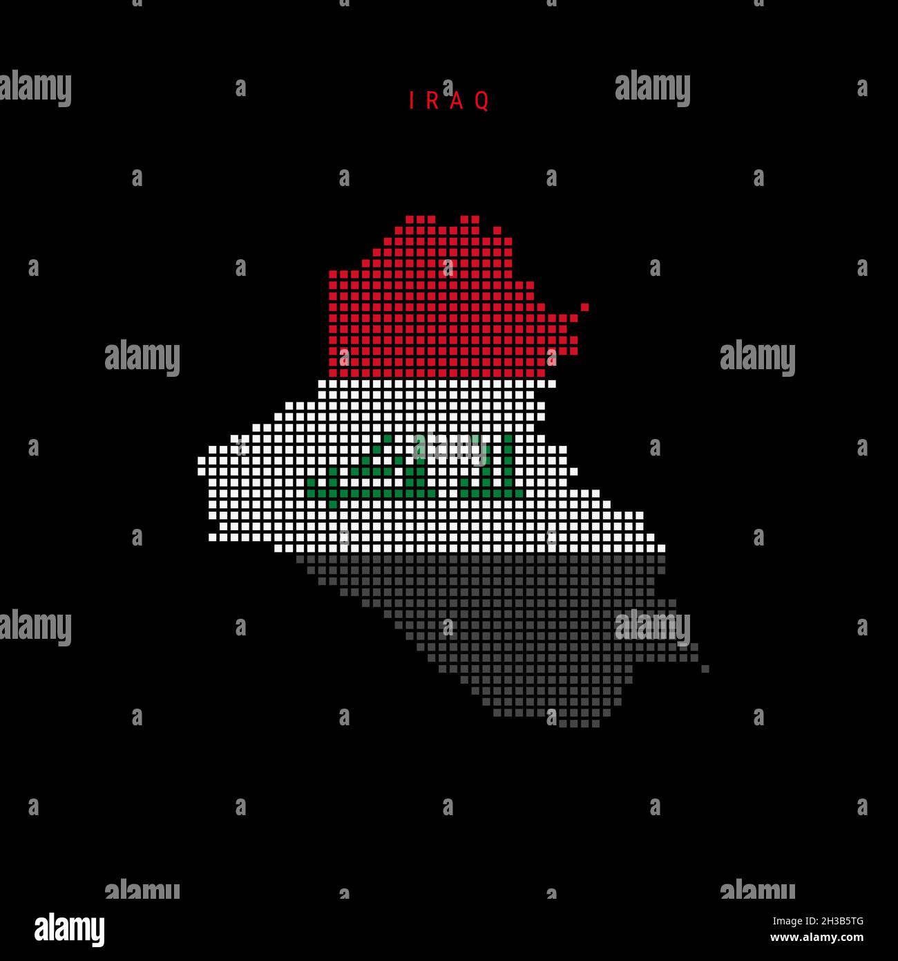 Square dots pattern map of Iraq. Dotted pixel map with national flag ...