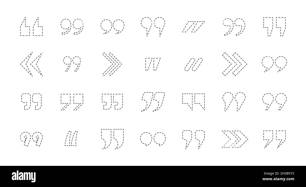 Large collection of commas and quote marks. Light dotted line. Flat ...