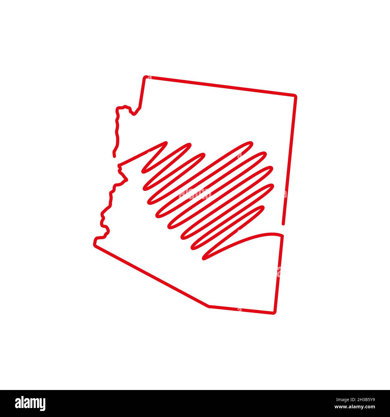 Arizona US state red outline map with the handwritten heart shape ...