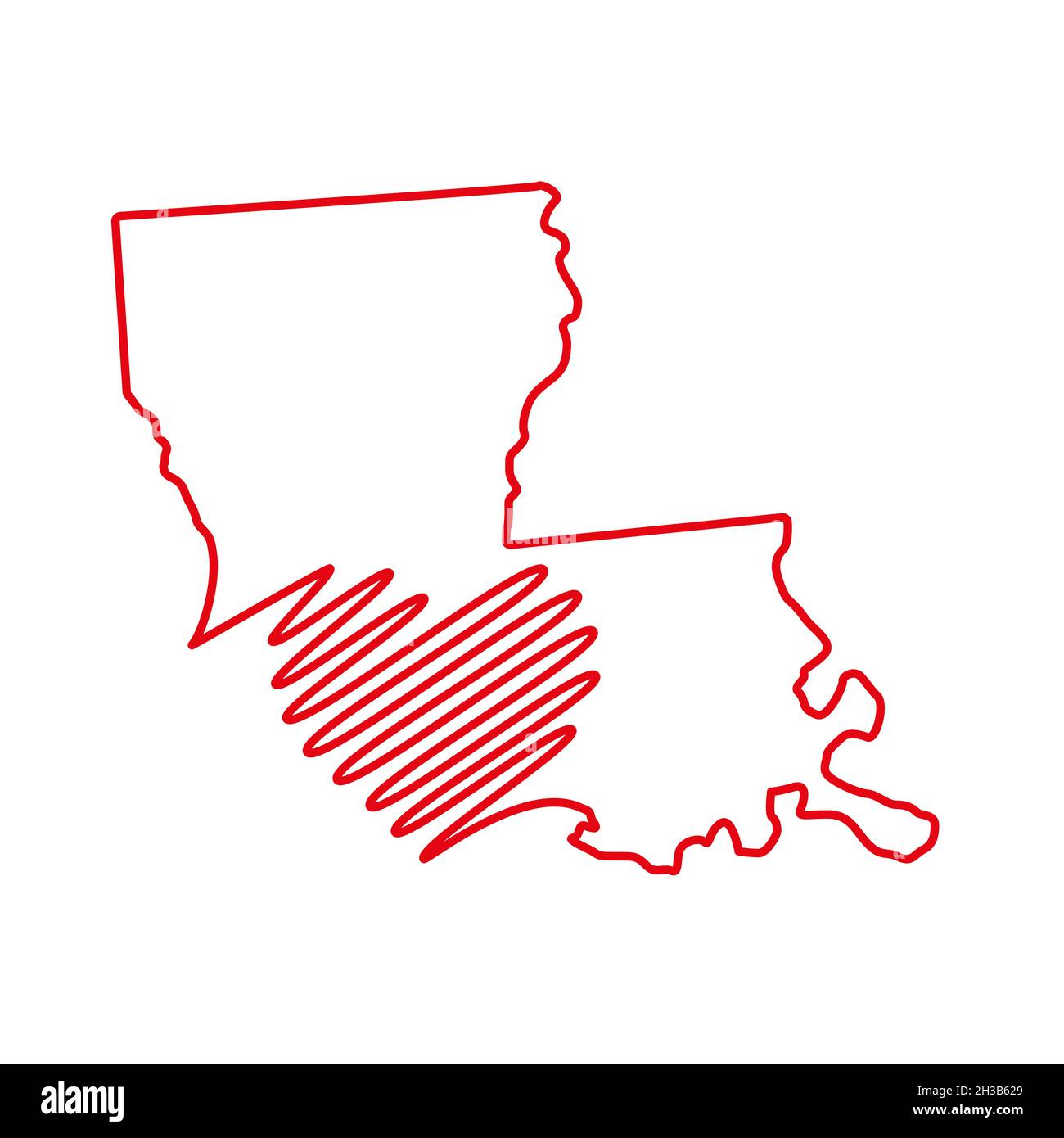 Louisiana US state red outline map with the handwritten heart shape ...