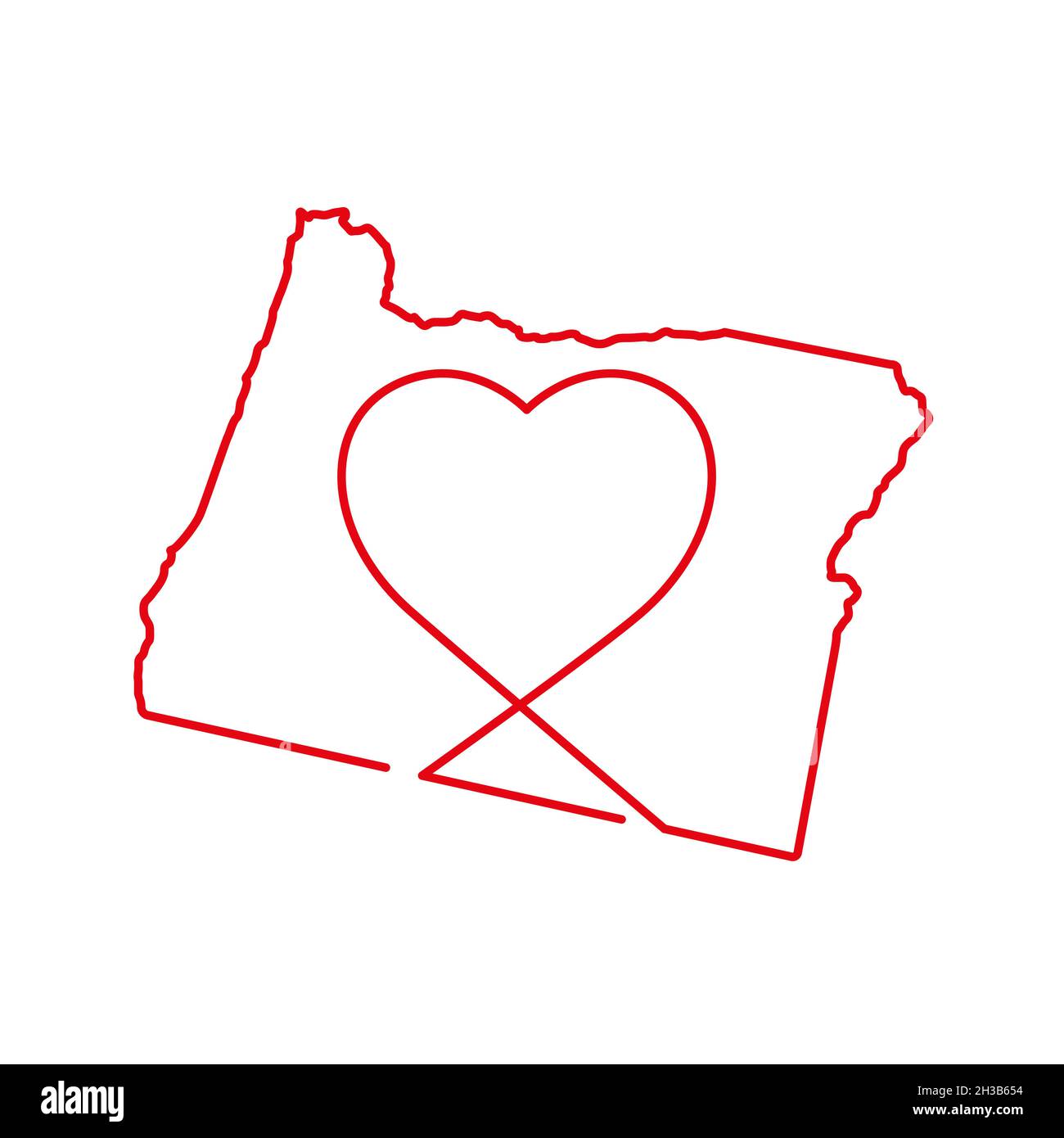 Oregon US state red outline map with the handwritten heart shape ...