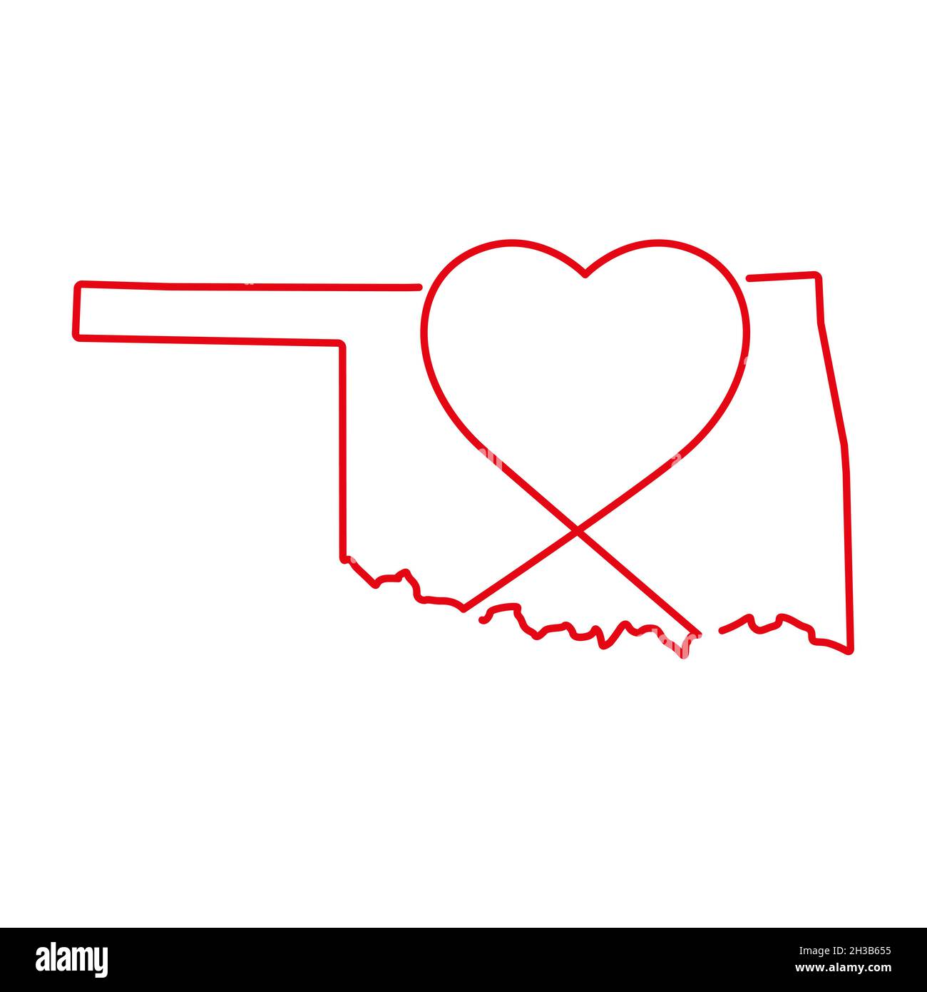 Oklahoma US state red outline map with the handwritten heart shape ...