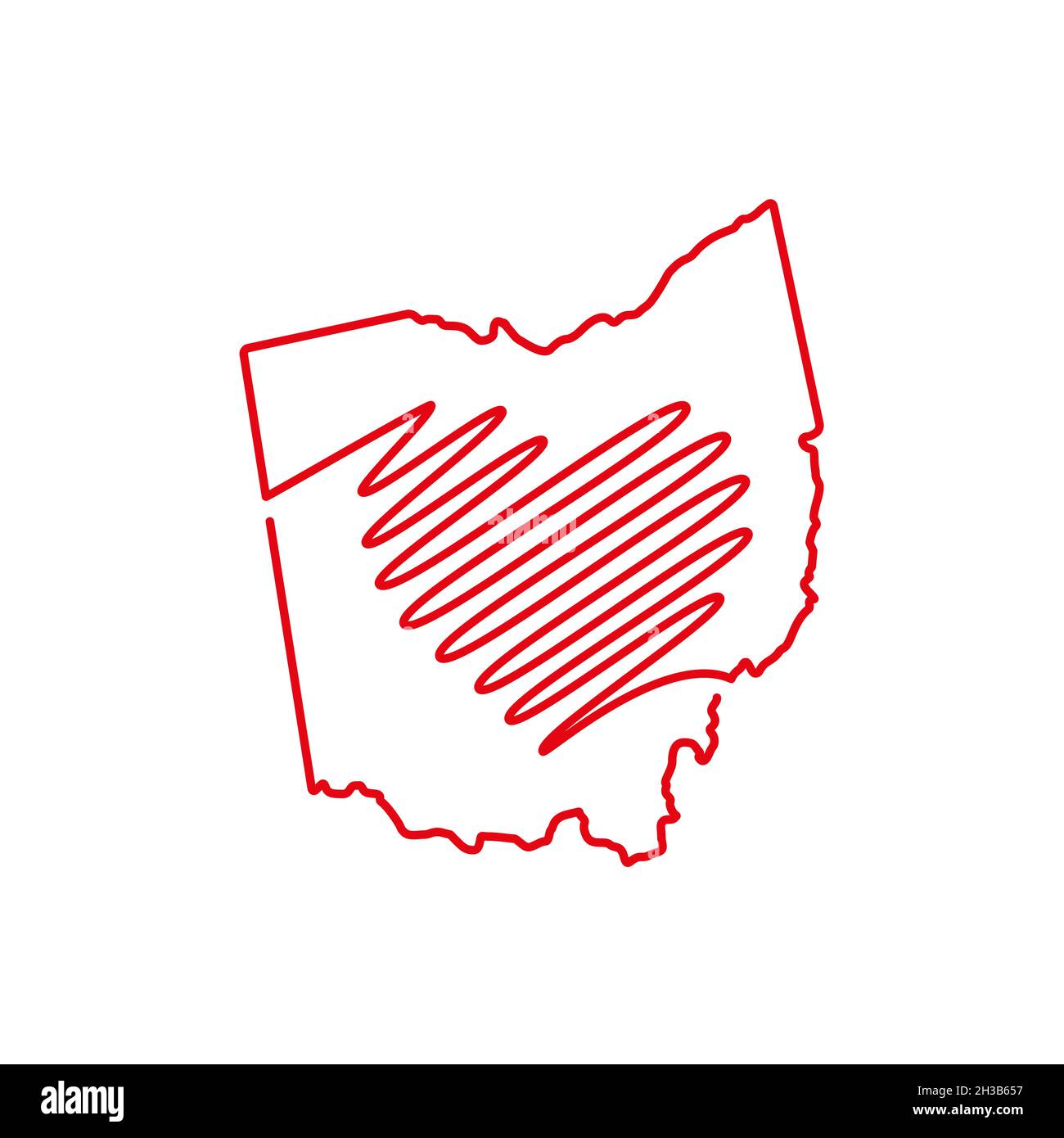 Ohio US state red outline map with the handwritten heart shape ...