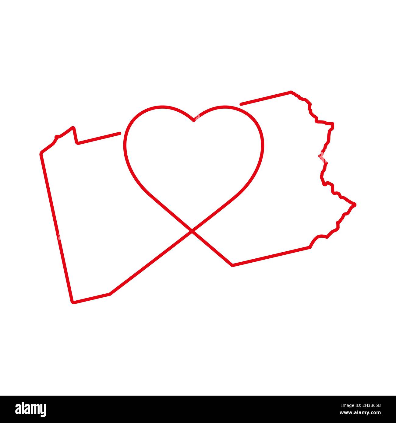 Pennsylvania US state red outline map with the handwritten heart shape ...