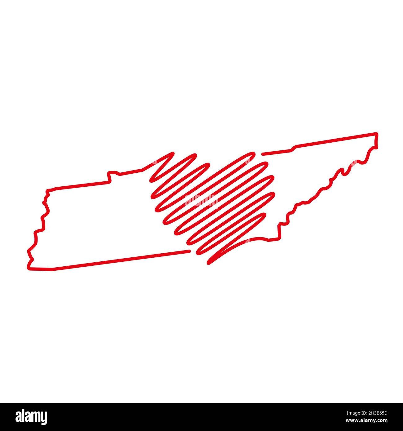 Tennessee US state red outline map with the handwritten heart shape ...