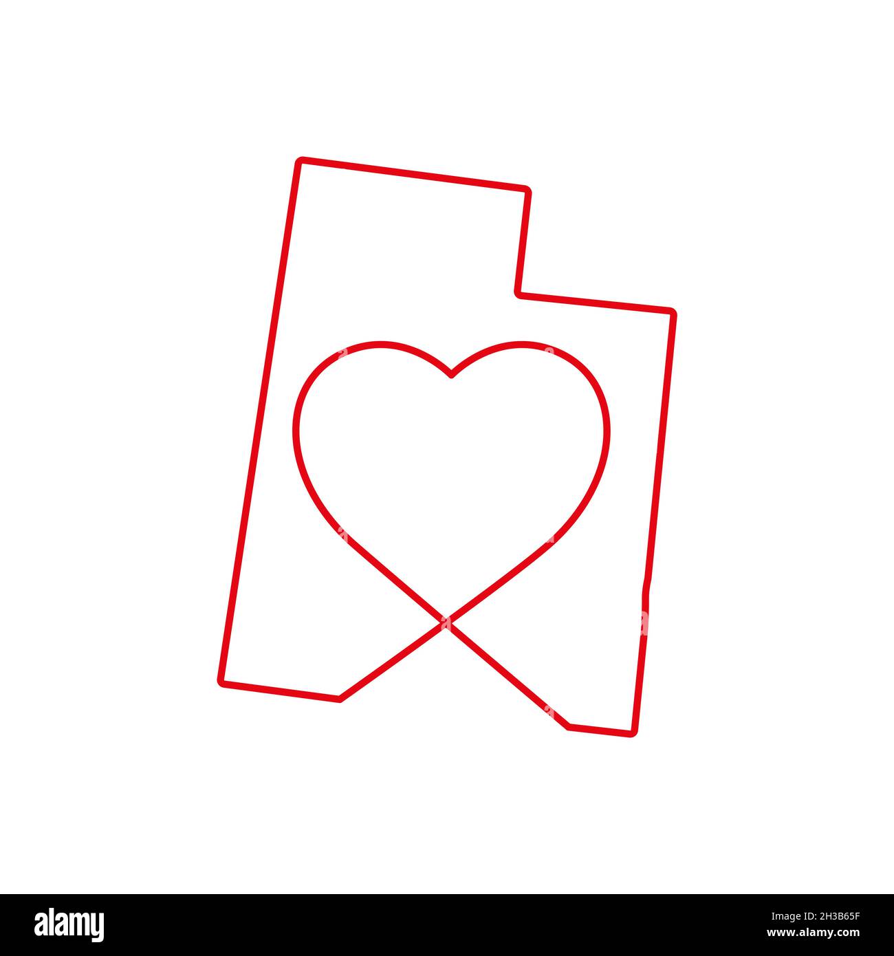 Utah US state red outline map with the handwritten heart shape ...