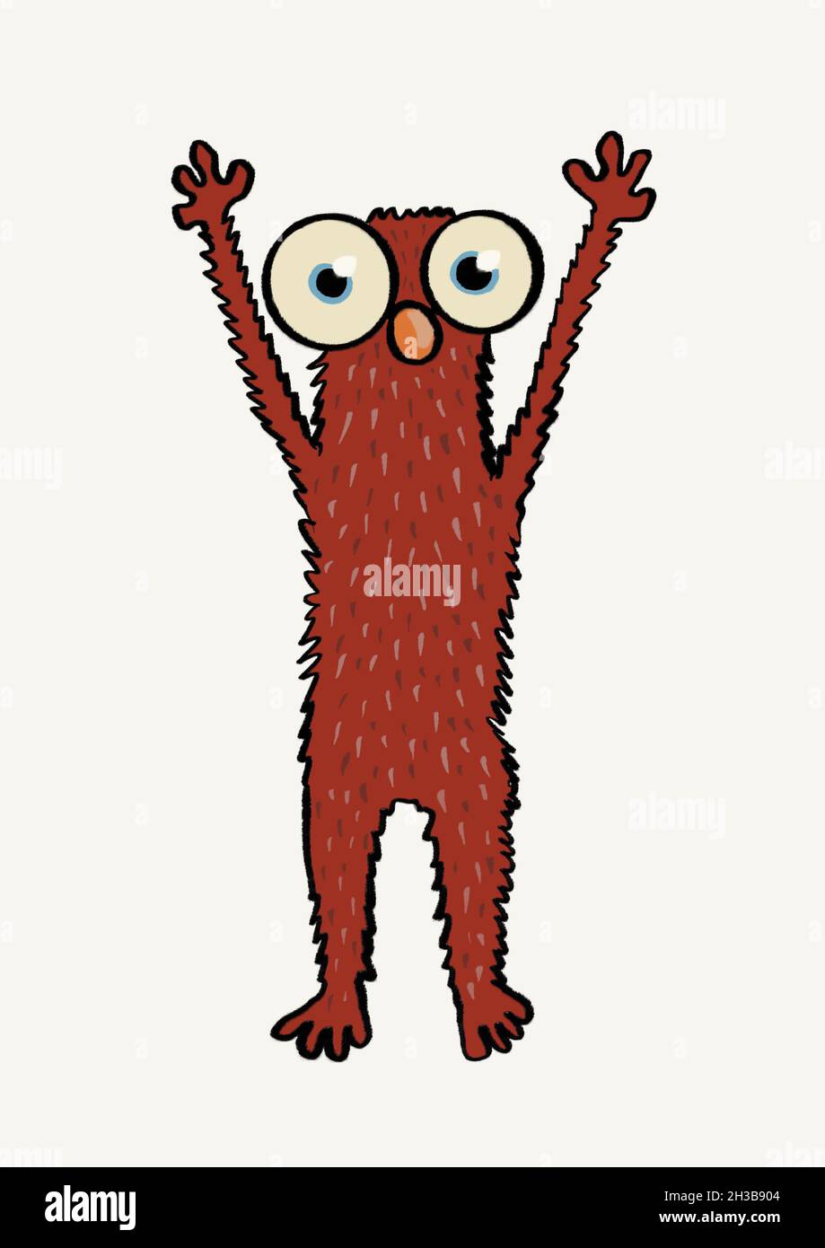 cute little monster illustration character with arms up Stock Photo - Alamy