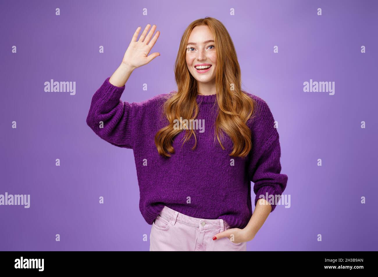 High five mate, hello. Portrait of friendly and excited charming kind ...