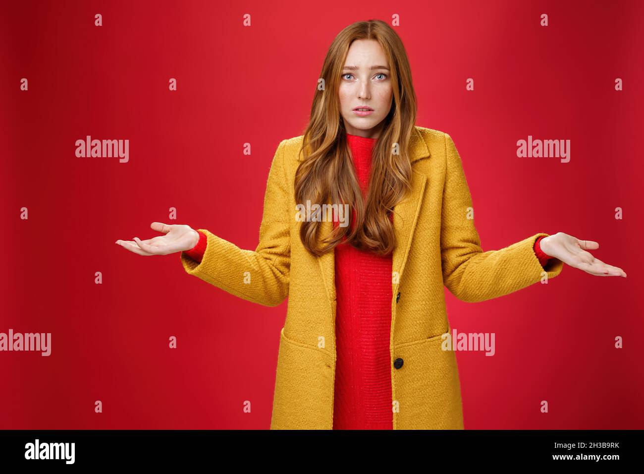 Upset and confused redhead girlfriend cannot understand what happened ...