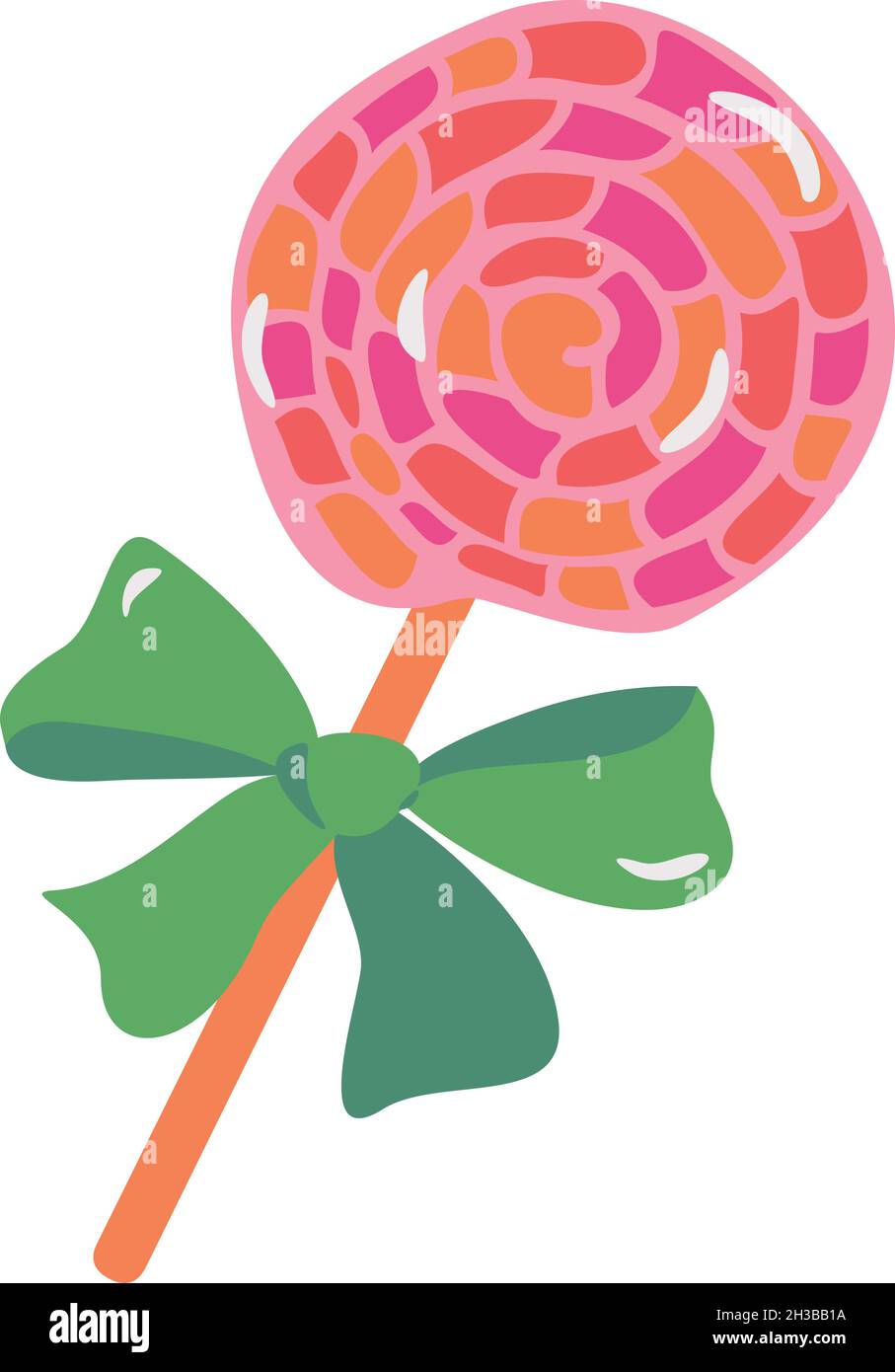 Vector illustration of twisted candy on stick with bow-knot. Isolated ...