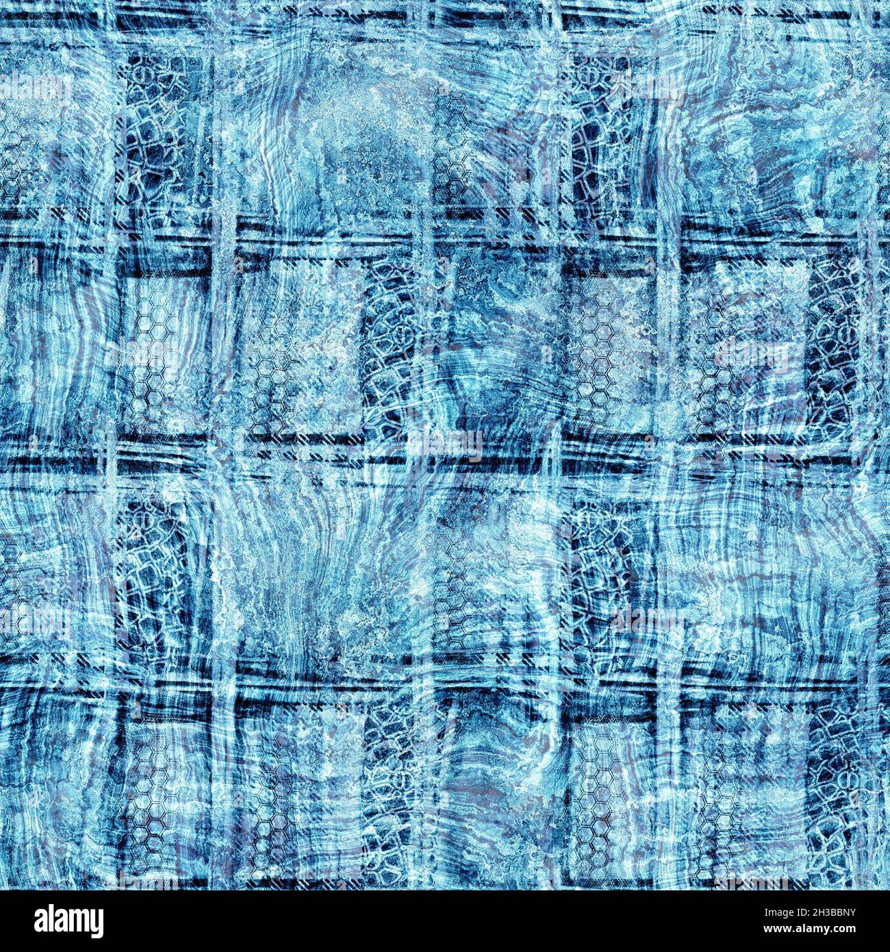 Seamless indigo block print texture on navy blue woven effect ...
