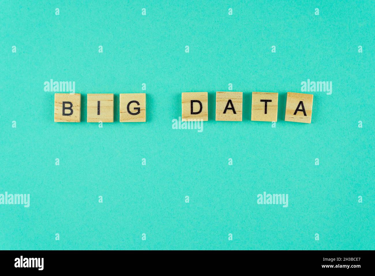 Word big data. The phrase is laid out in wooden letters. Top view ...