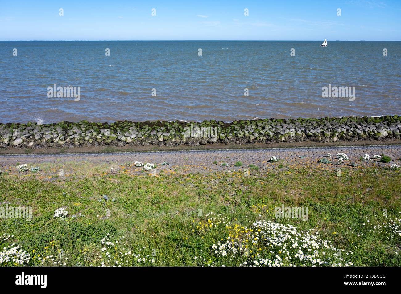 View on Afsluidijk, long dam with freeway for protection of Netherlands ...