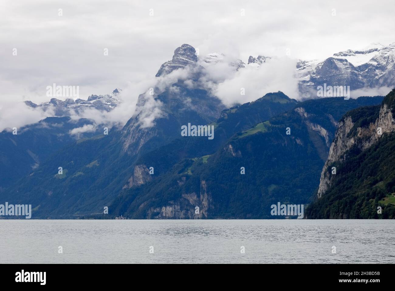 Lake Lucerne and alpine mountains. View as seen from Brunnen in the ...