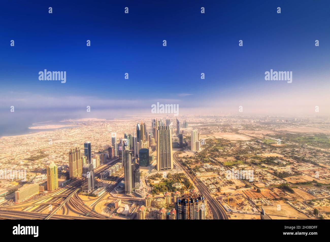 View of Sheikh Zayed Road skyscrapers and Dubai downtown from Burj ...